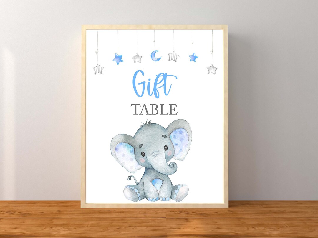 Gift Table Sign, Elephant Gift Table Sign, Blue Elephant Baby Shower ...