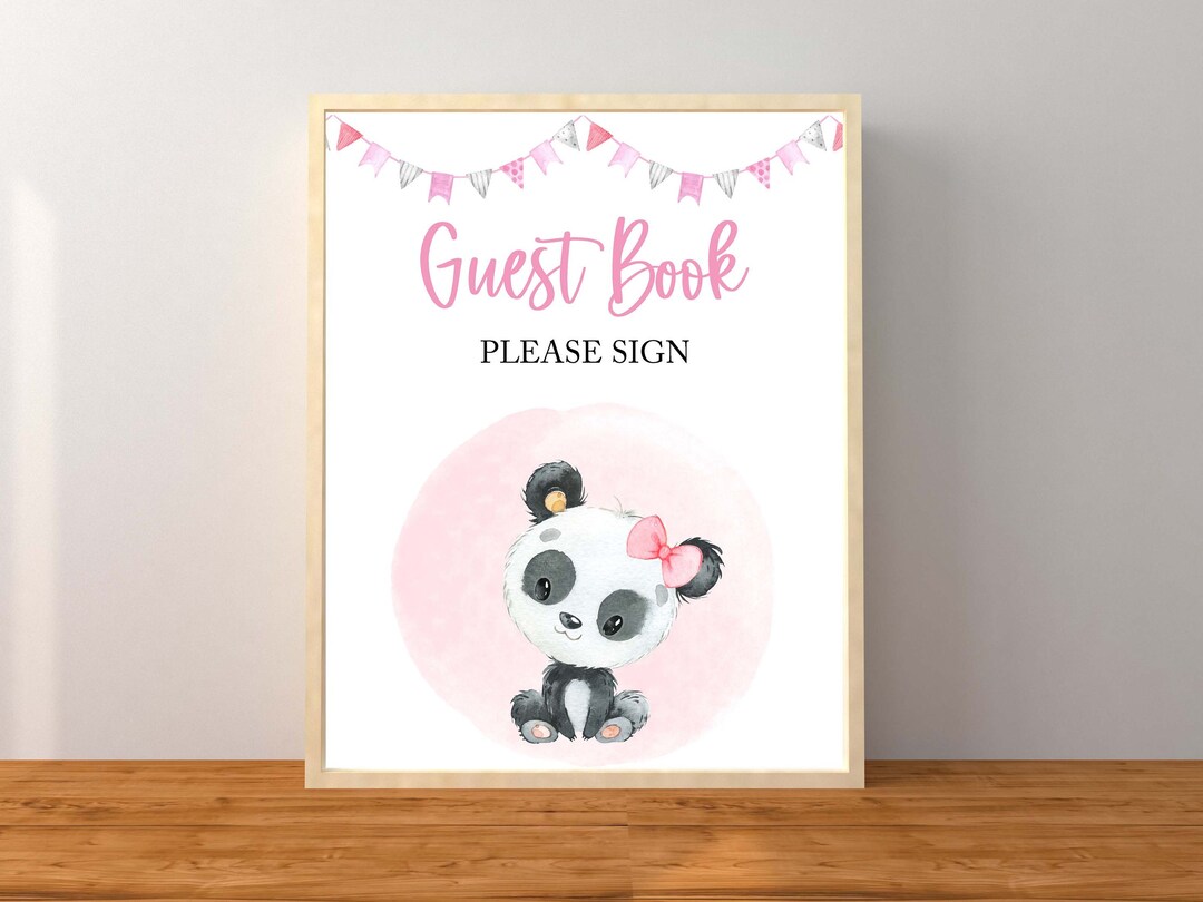 Guest Book Sign, Panda Guest Book Sign, Panda Pink Baby Shower, Baby ...