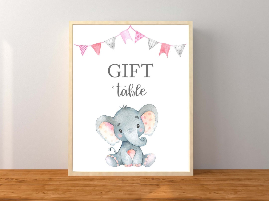 Gift Table Sign, Elephant Gift Table Sign, Girl Elephant Baby Shower ...