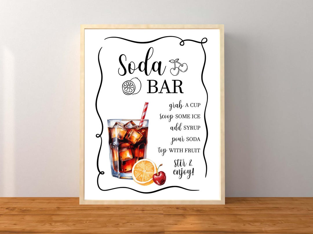 Soda Bar Sign, Soda Pop Drink Station, Soda Bar Menu Instructions ...