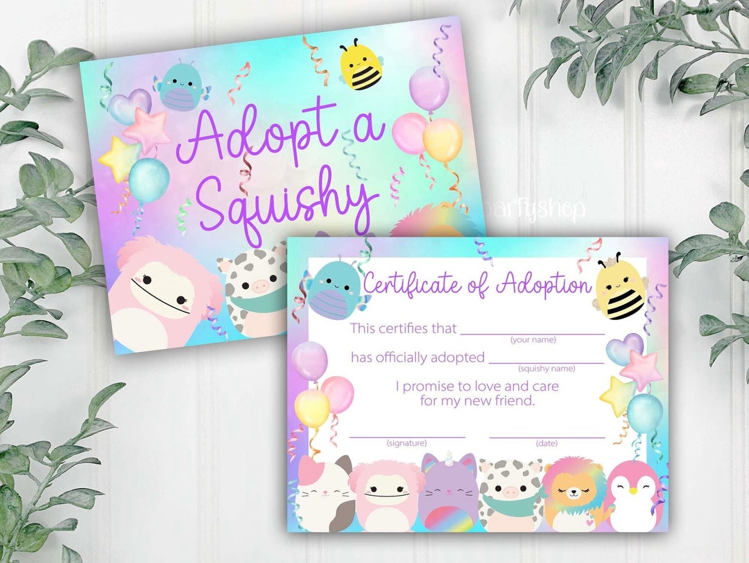 Adopt a Squishy Sign and Certificate, Squish Birthday Party, Squishy ...