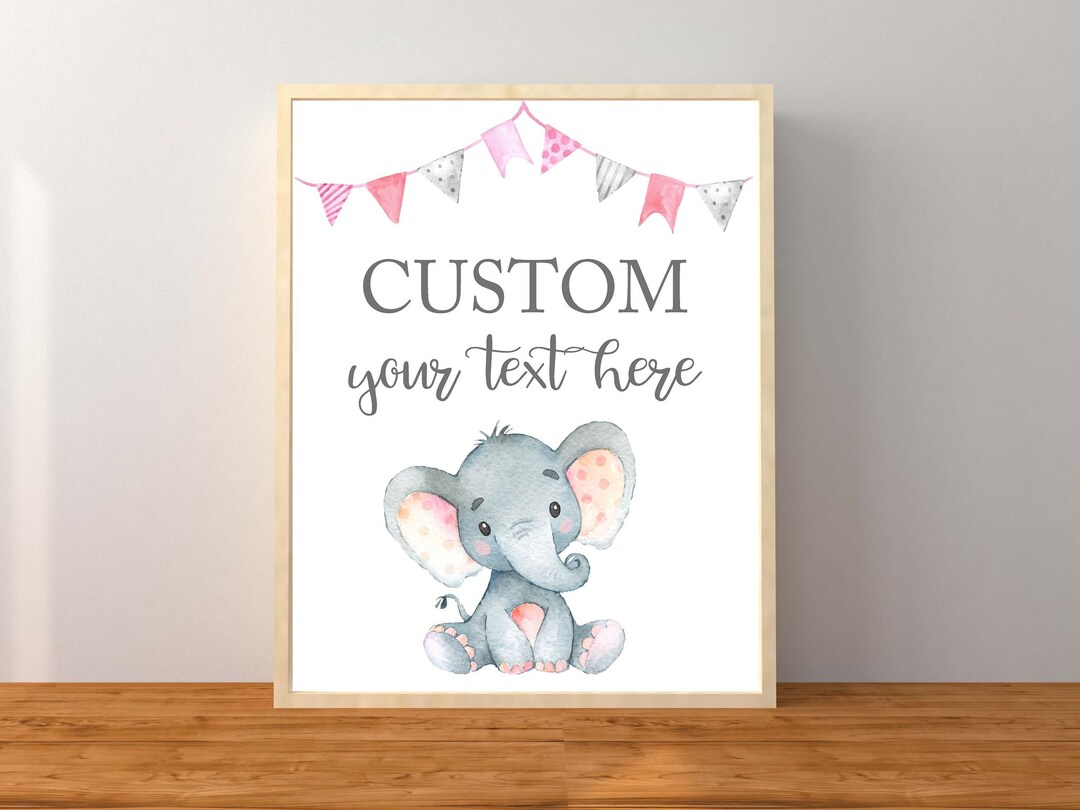 Pink Elephant Custom Sign, Elephant Personalized Sign, Elephant Baby ...