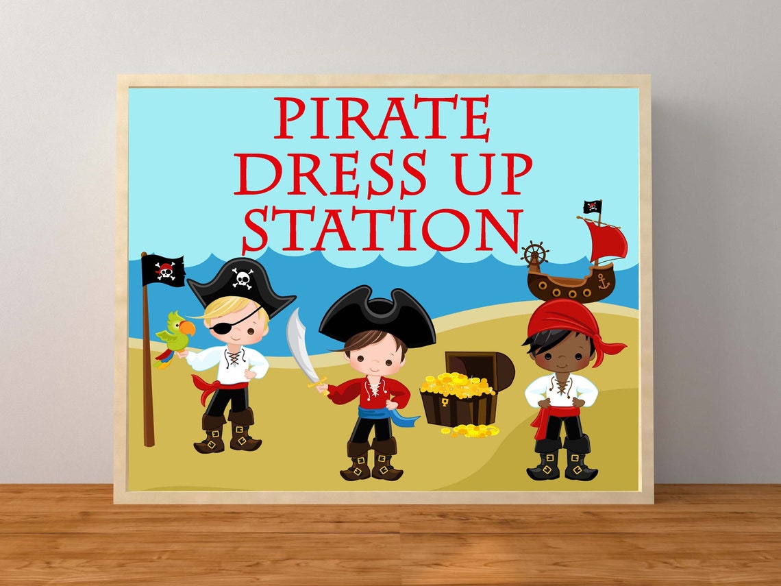 Pirate Birthday Party Sign, Pirate Dress up Station Sign, Pirate ...