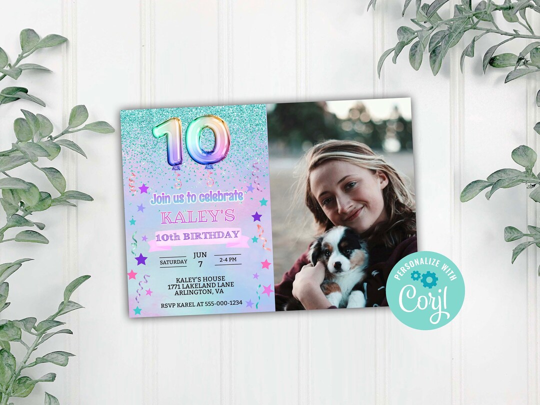 Girls 10th Birthday Party Photo Invitation, Girl Tenth Birthday ...