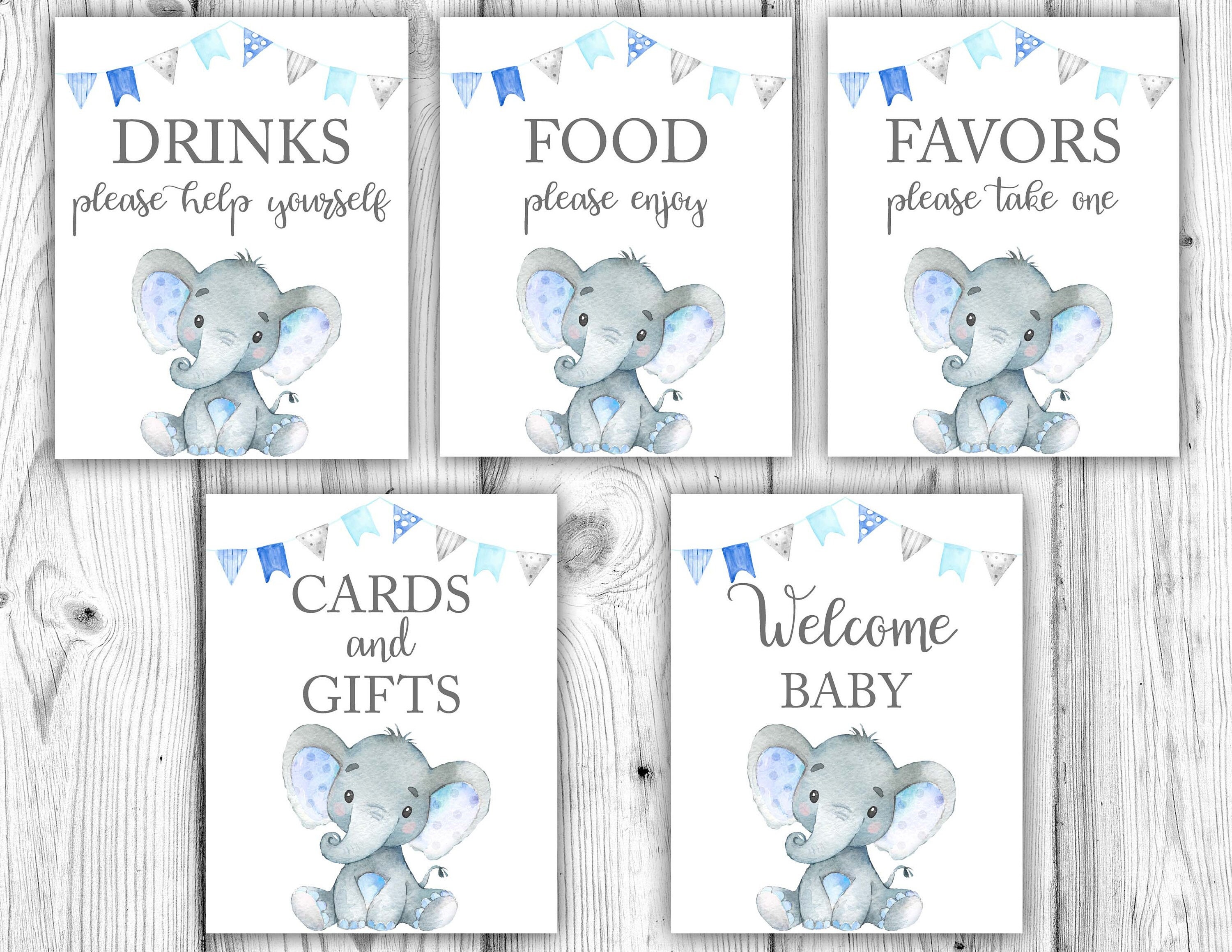 Boy Elephant Baby Shower Printables