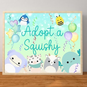 Adopt a Squishy Certificate and Sign, Squish Birthday Party, Squishy ...
