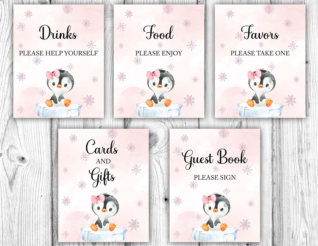 Pink Penguin Baby Shower Bundle, Penguin Baby Shower Decorations, Girl ...