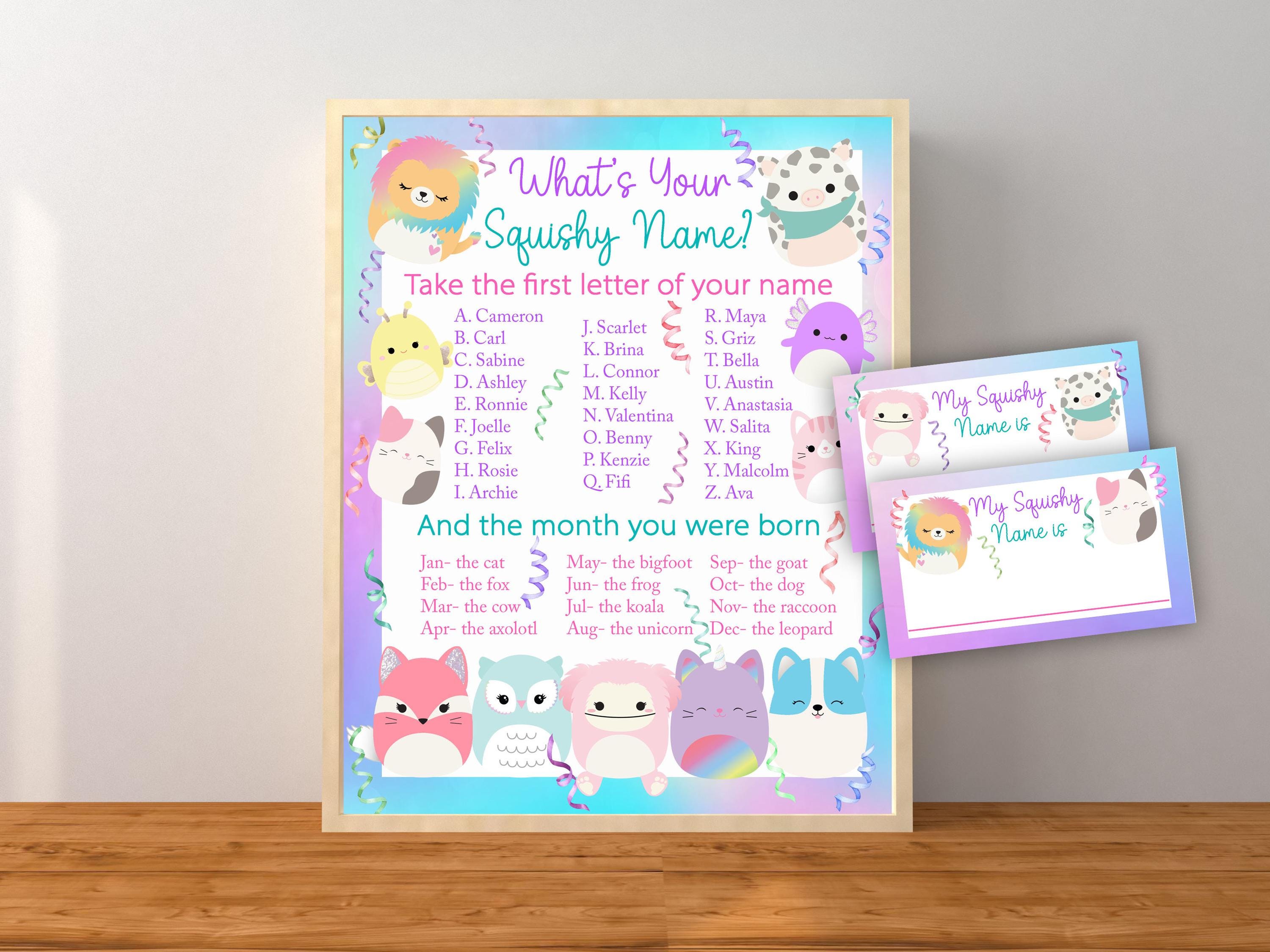 Squishy Name Game, What's Your Squishy Name, Squishy Birthday Party ...