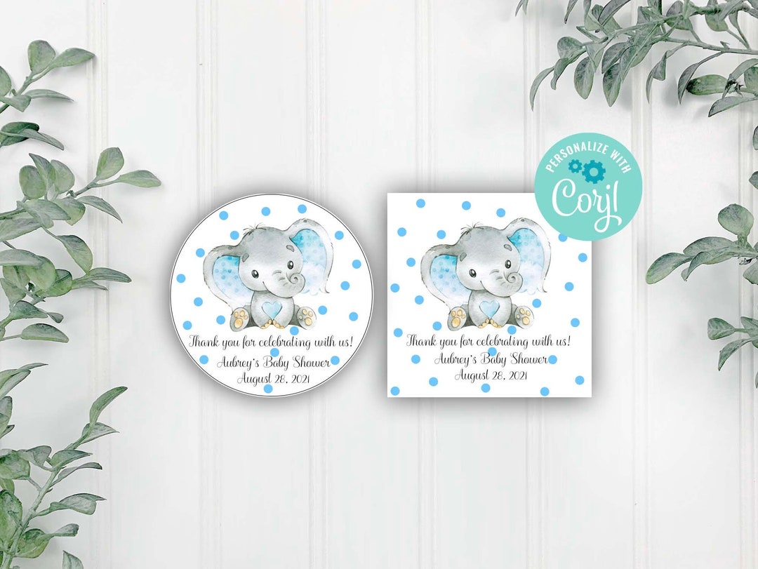 Blue Elephant Baby Shower Favor Tags, Editable Favor Tags, Corjl ...