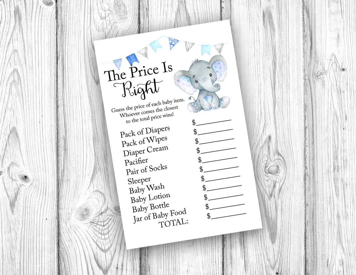 Elephant Baby Shower Games Blue Elephant Baby Shower Games | Etsy
