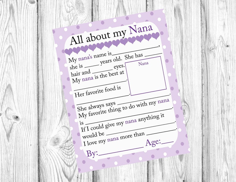 All About Nana, Nana Printable, All About My Nana, Mother's Day Gift ...