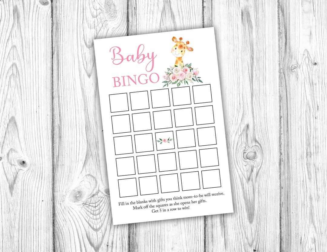 Giraffe Baby Shower Bingo Game, Floral Giraffe Bingo Game, Bingo Cards ...