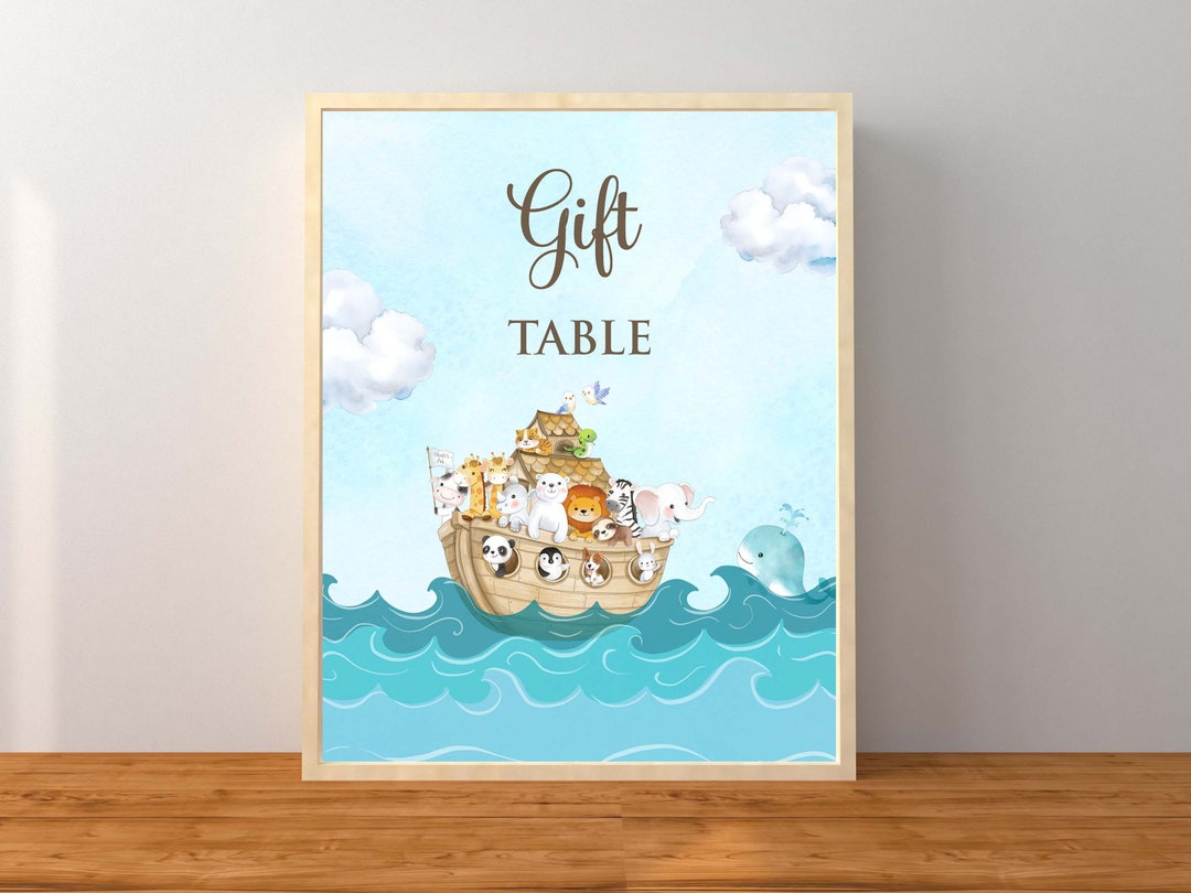 Noah's Ark Gift Table Sign, Noahs Ark Baby Shower Decorations, Gender ...