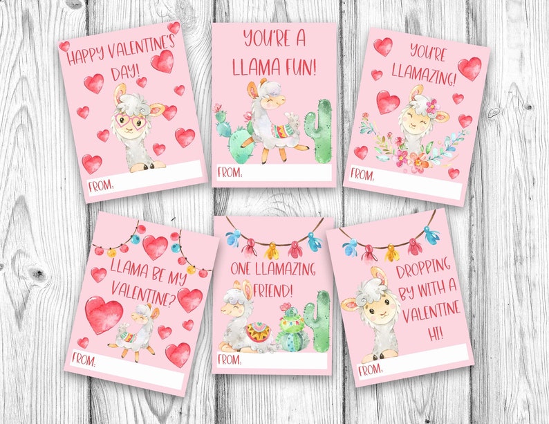 Llama Valentine's Day Cards, Girls Valentine Classroom Card Exchange ...