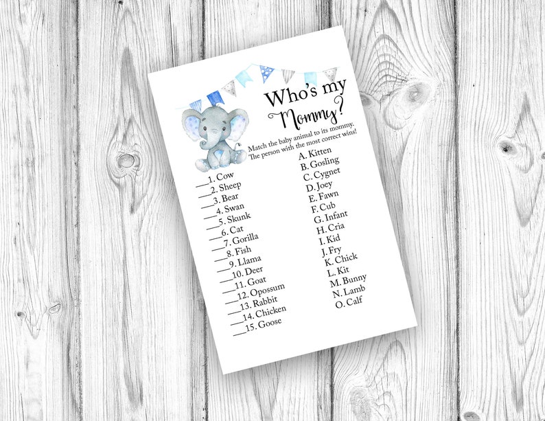 Elephant Baby Shower Games Blue Elephant Baby Shower Games | Etsy