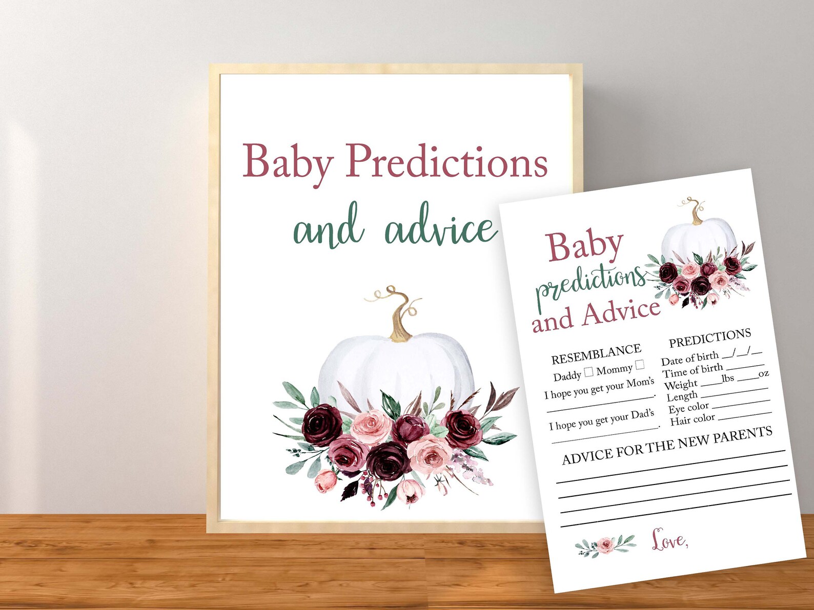 Baby Predictions and Advice Pumpkin Baby Predictions Floral - Etsy