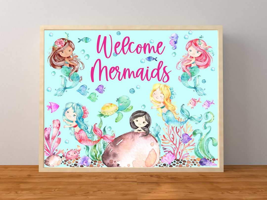 Mermaid Birthday Party Sign, Welcome Mermaids, Mermaid Party ...