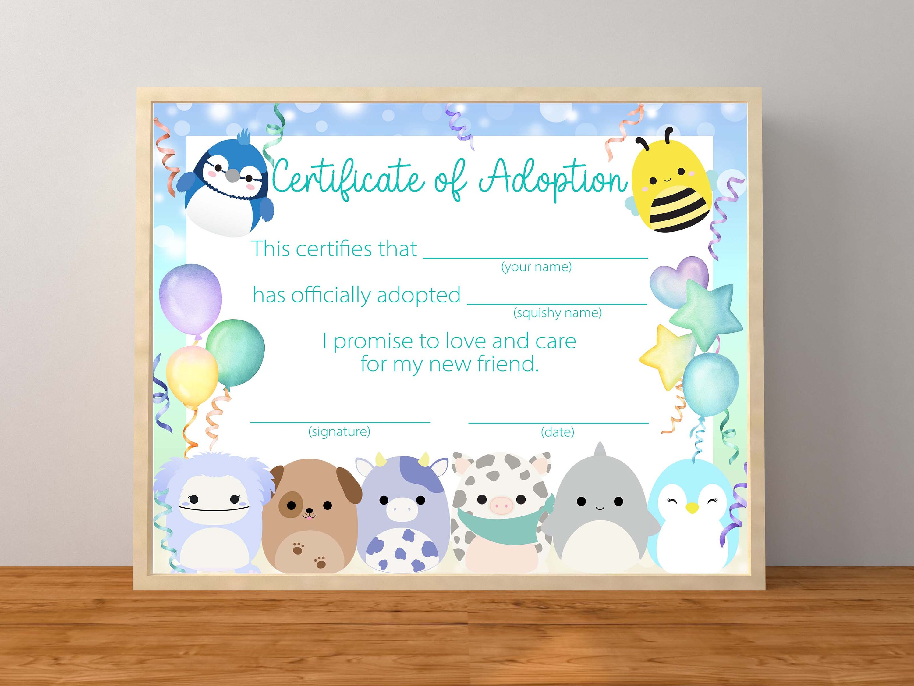 Adopt a Squishy Certificate and Sign, Squish Birthday Party, Squishy ...
