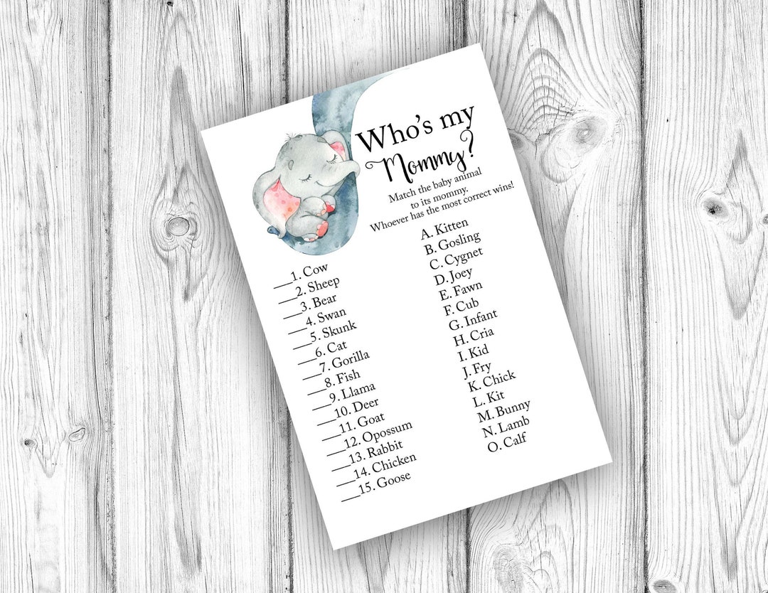 Yellow Elephant Who's My Mama Game, Gender Neutral Elephant Who's My ...