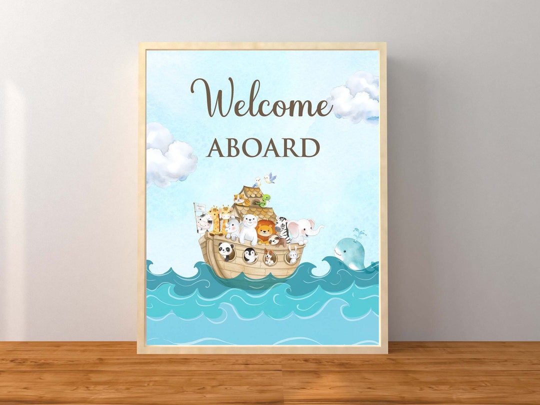 Welcome Aboard Noah's Ark Sign, Noahs Ark Baby Shower Decorations ...