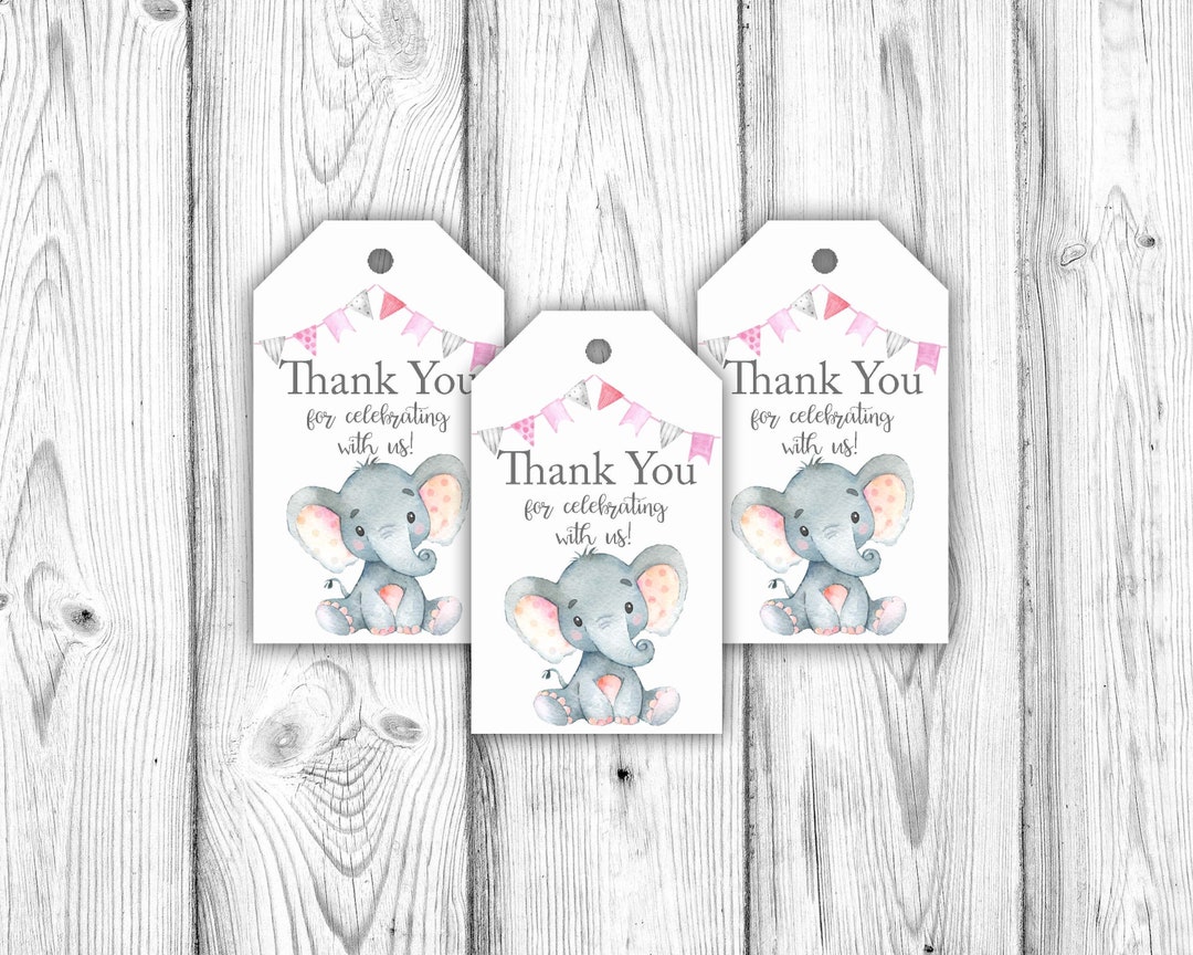 Pink Elephant Gift Tags, Girl Elephant Baby Shower Favor Tags, Pastel ...