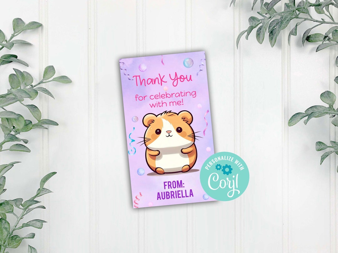 Hamster Gift Tag, Purple Hamster Birthday Party Favor Tags, Corjl ...