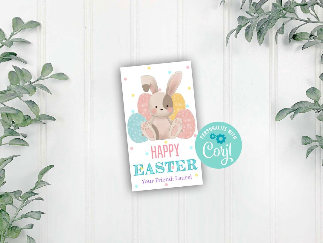 Happy Easter Gift Tag, Editable Easter Bunny Favor Tags, Corjl Editable ...