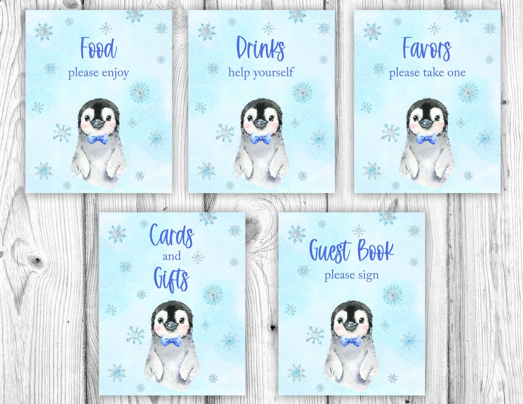 Blue Penguin Baby Shower Bundle, Penguin Baby Shower Decorations, Boy ...