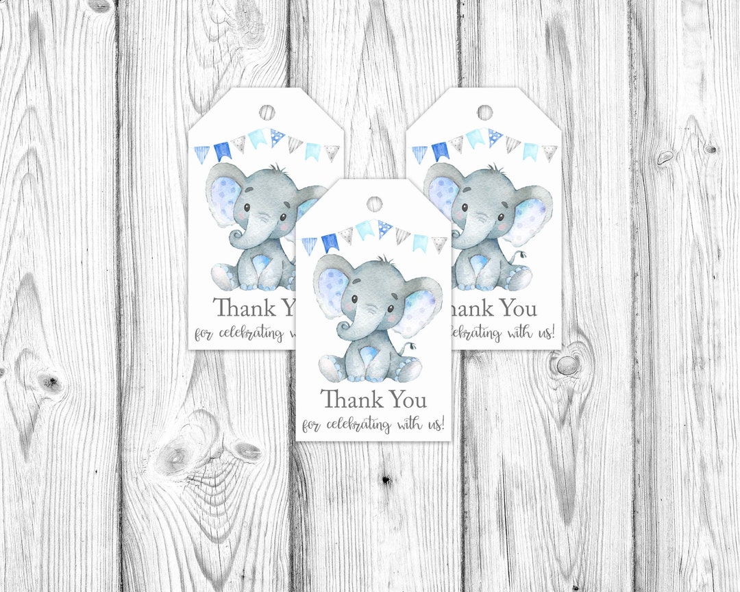 Elephant Favor Tags, Blue Elephant Baby Shower, Elephant Baby Shower ...