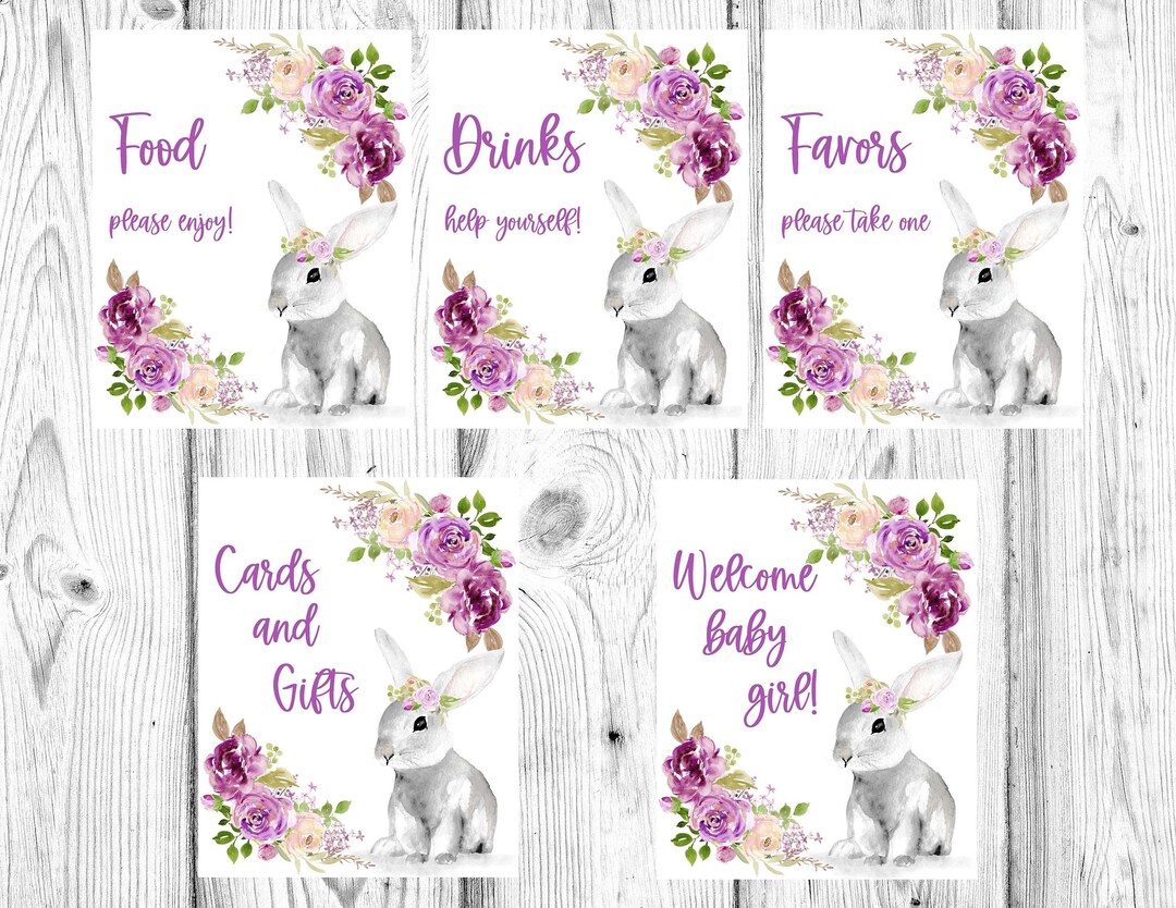 Bunny Baby Shower, Floral Bunny Baby Shower, Purple Bunny Baby Shower ...
