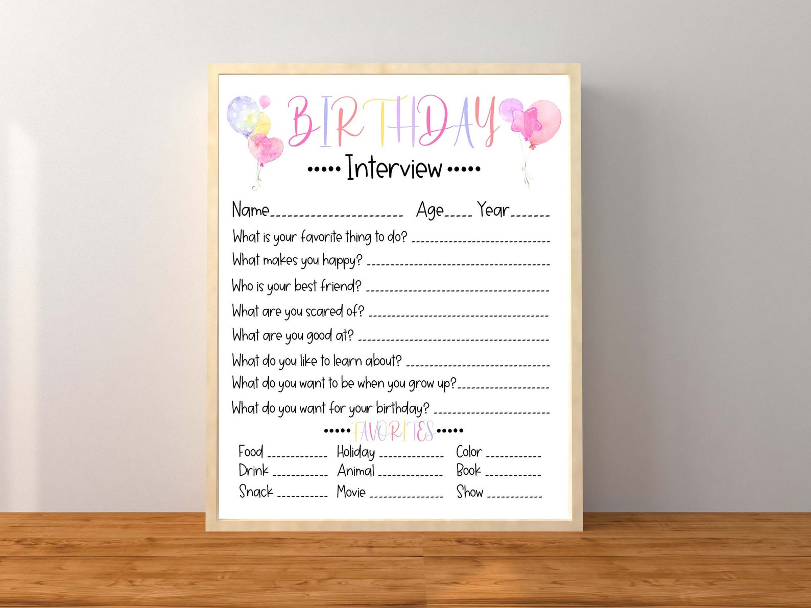 Girls Birthday Interview, Kids Birthday Questionnaire, Annual Birthday ...