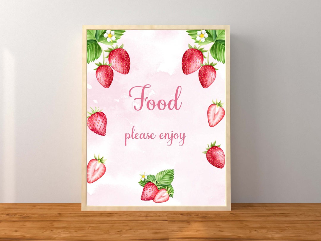 Strawberry Birthday Party Food Sign, Girl Strawberries Baby Shower ...