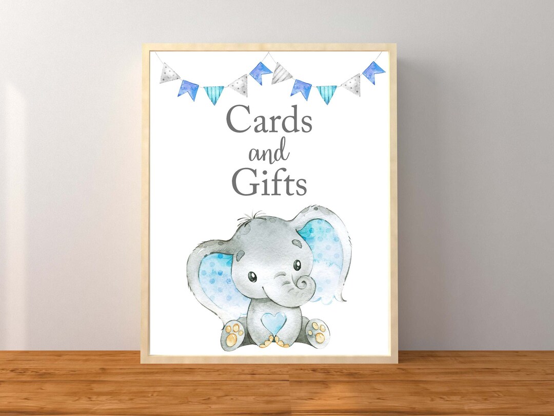 Blue Elephant Cards and Gifts Sign, Blue Boy Elephant Baby Shower ...
