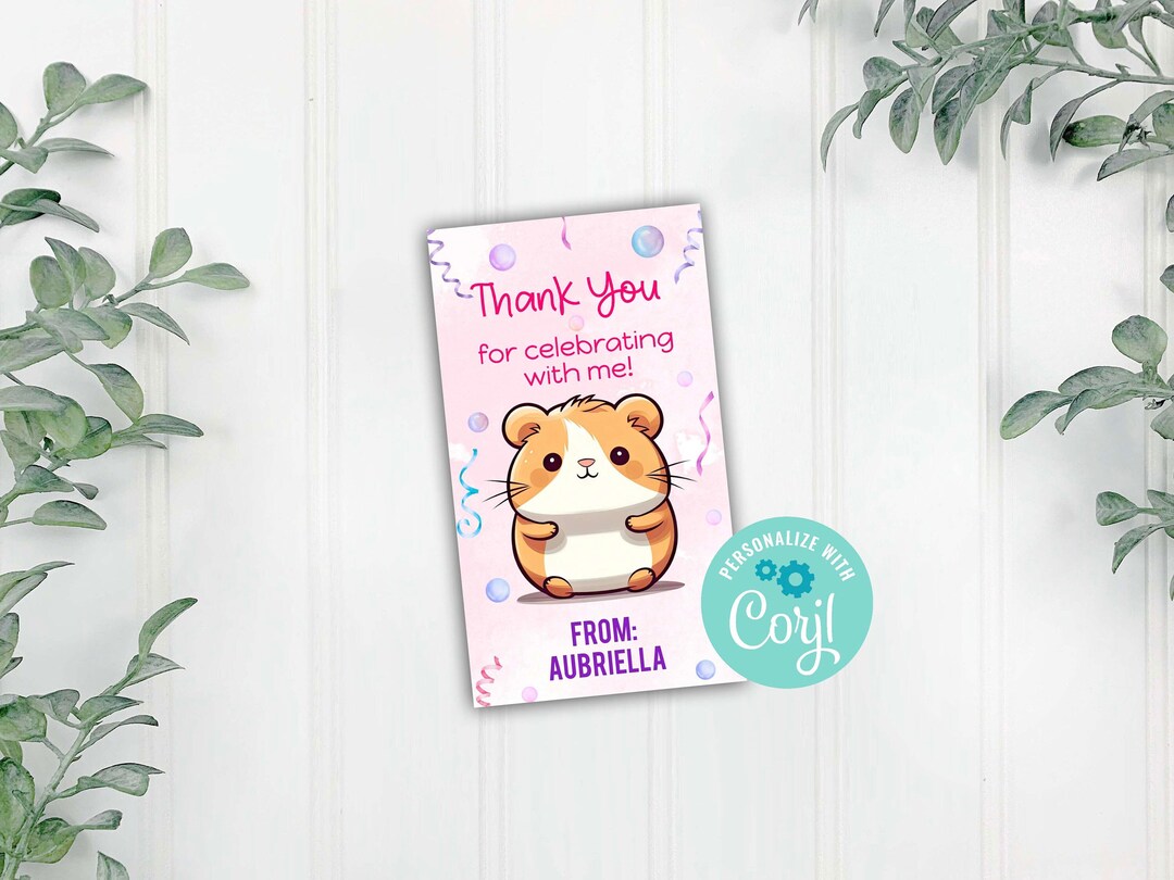 Hamster Gift Tag, Pink Hamster Birthday Party Favor Tags, Corjl ...