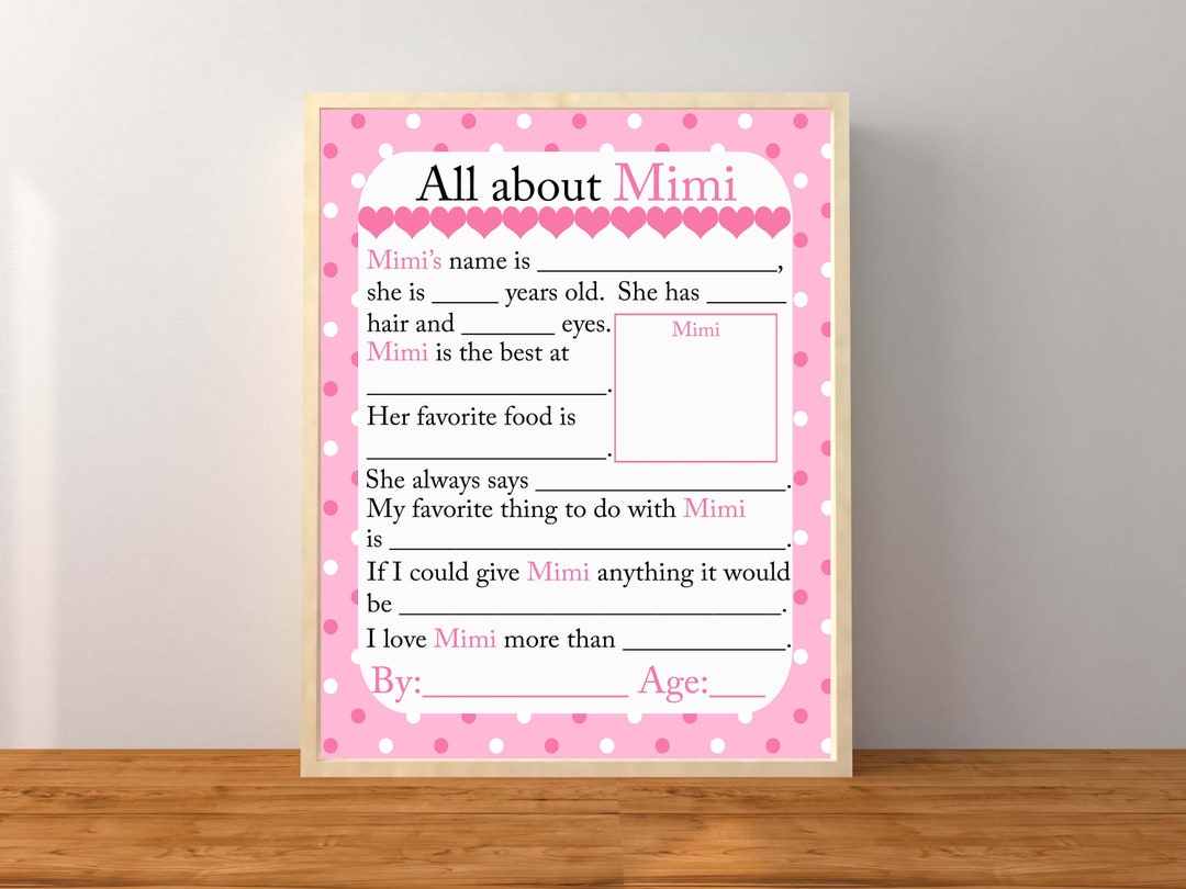 All About Mimi, Mimi Printable, All About My Mimi, Mother's Day Gift ...