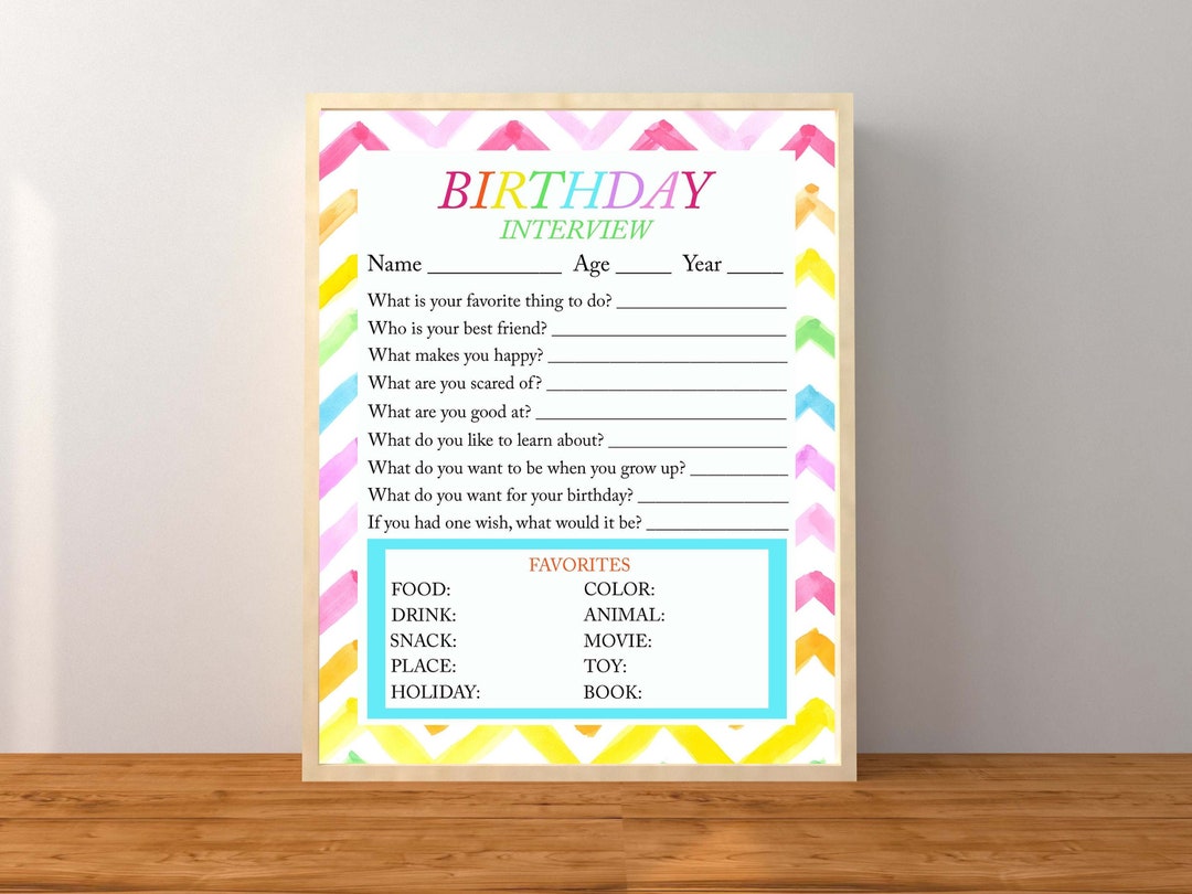 Kids Birthday Interview, Birthday Questionnaire, Annual Birthday ...