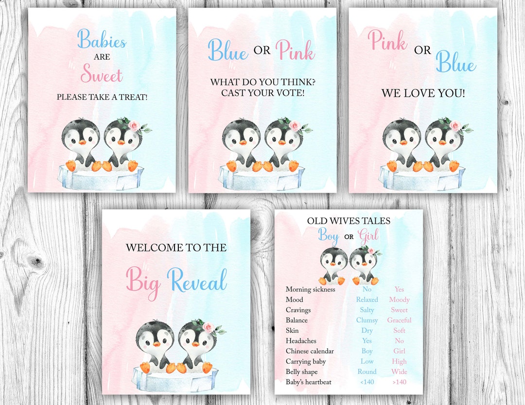 Penguin Gender Reveal Party Decorations, Penguin Gender Reveal Bundle ...