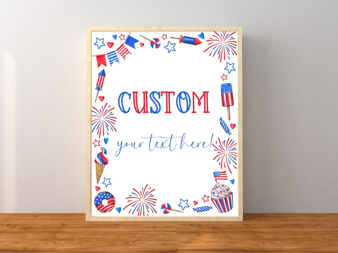 Personalized Fourth of July Party Sign, Custom Red, White, Blue ...