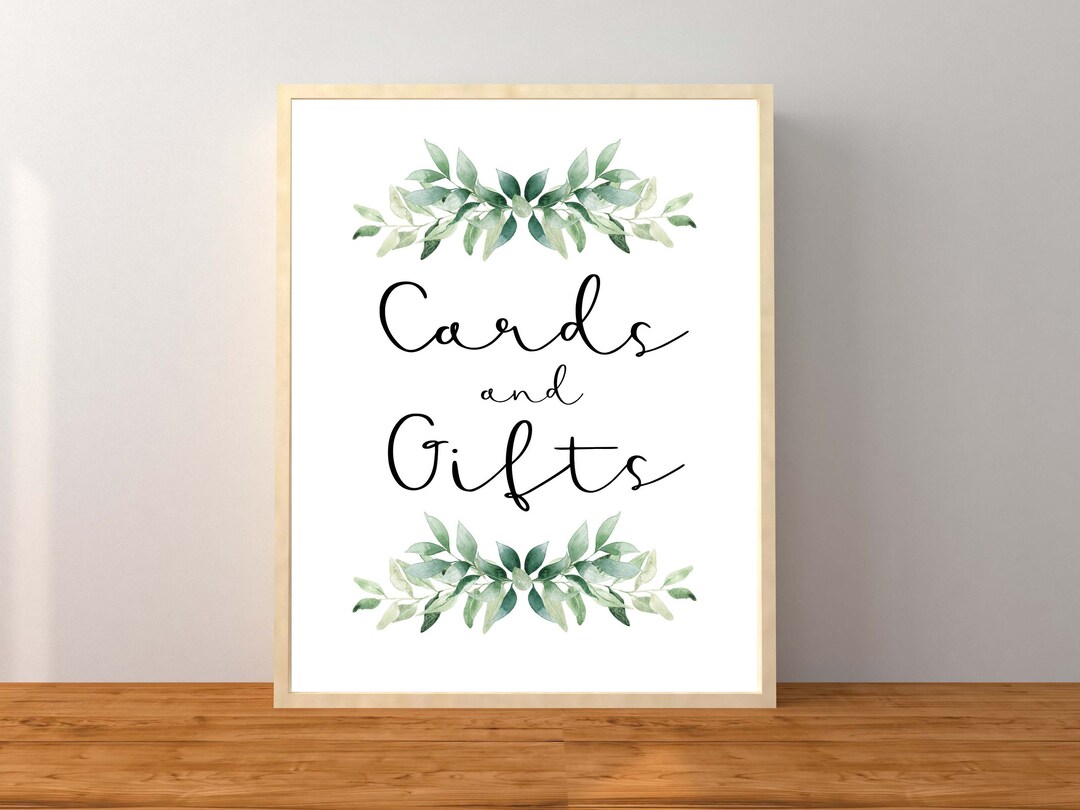 Greenery Cards and Gifts Sign, Greenery Baby Shower, Cards and Gifts ...