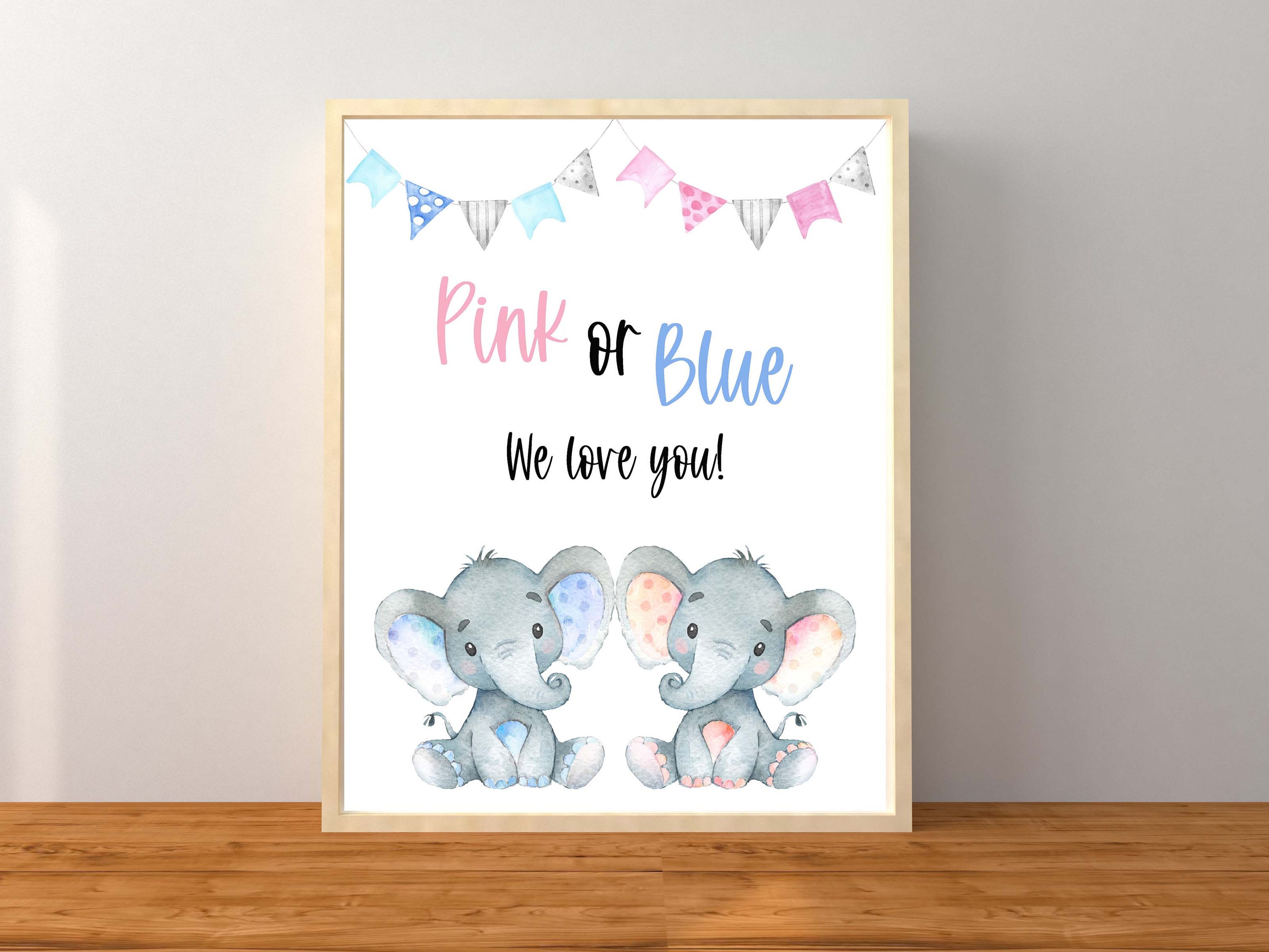 Pink or Blue We Love You Sign Gender Reveal Party Elephant | Etsy