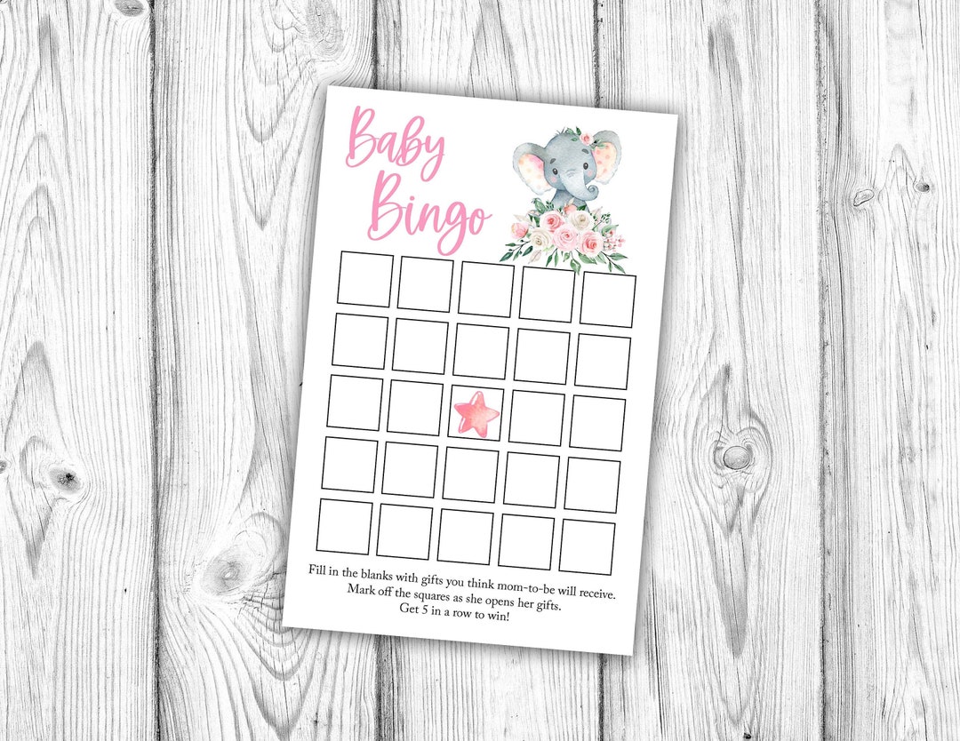 Elephant Baby Shower Bingo Game, Pink Floral Elephant Game, Bingo Cards ...