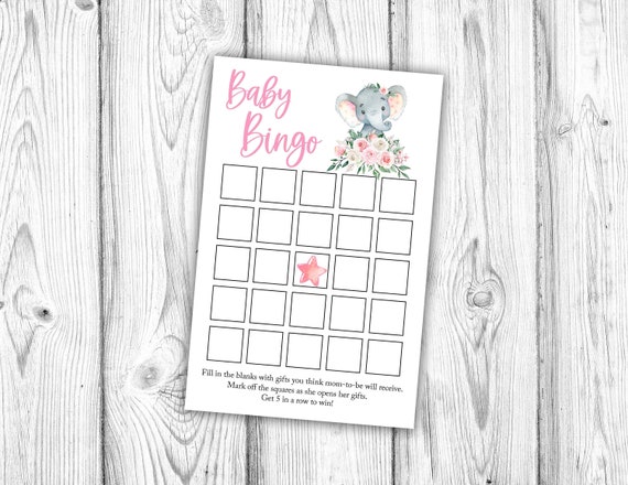Elephant Baby Shower Bingo Game Pink Floral Elephant Game - Etsy