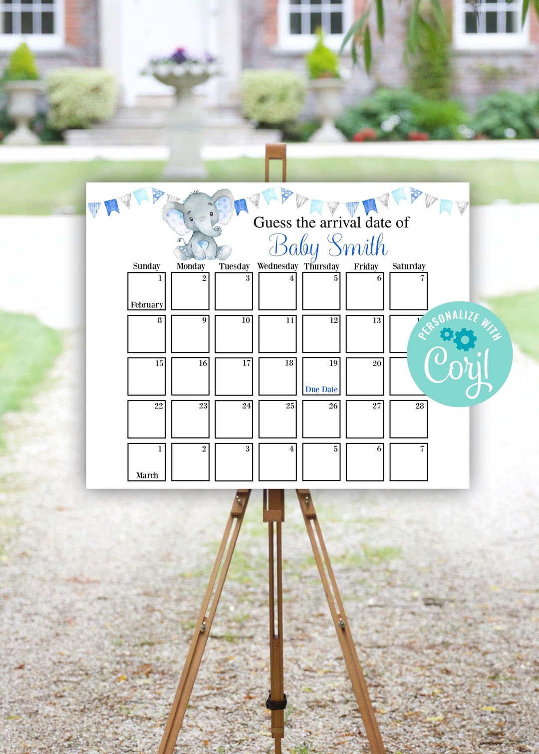 Elephant Guess the Arrival Date, Elephant Due Date Calendar, Baby Birth ...