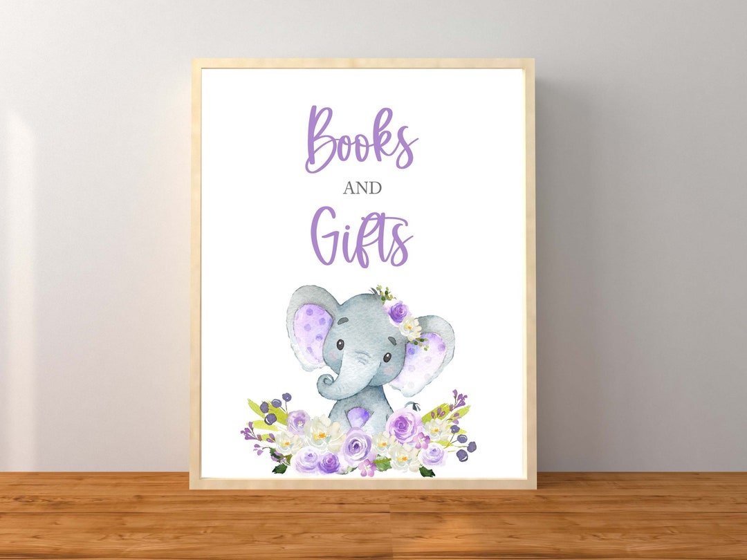 Books and Gifts Sign, Floral Books and Gifts Sign, Purple Elephant Baby ...