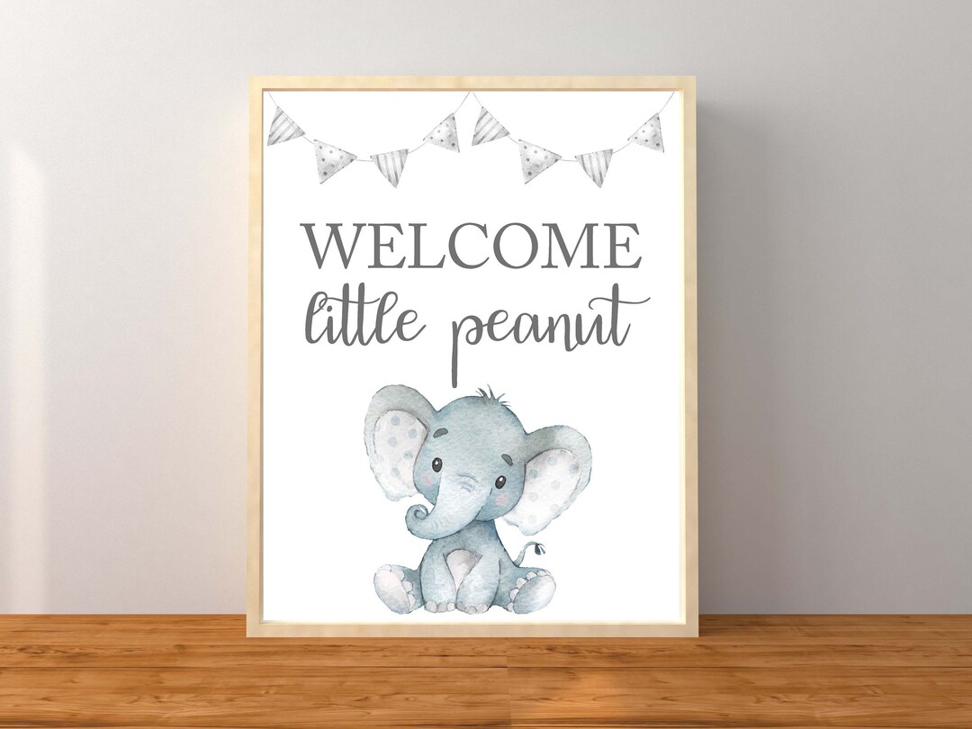 Welcome Little Peanut Sign, Welcome Baby Sign, Gray Elephant Baby ...