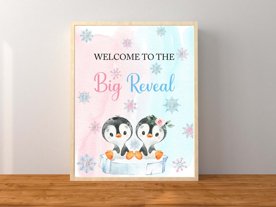Penguin Welcome to the Big Reveal Sign, Penguin Gender Reveal Party ...