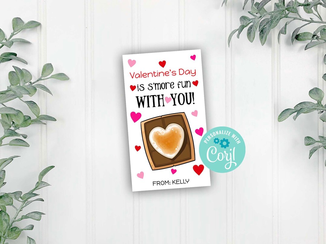 Valentine's Day S'more's Gift Tag, Valentine Favor Tags, Corjl Editable ...