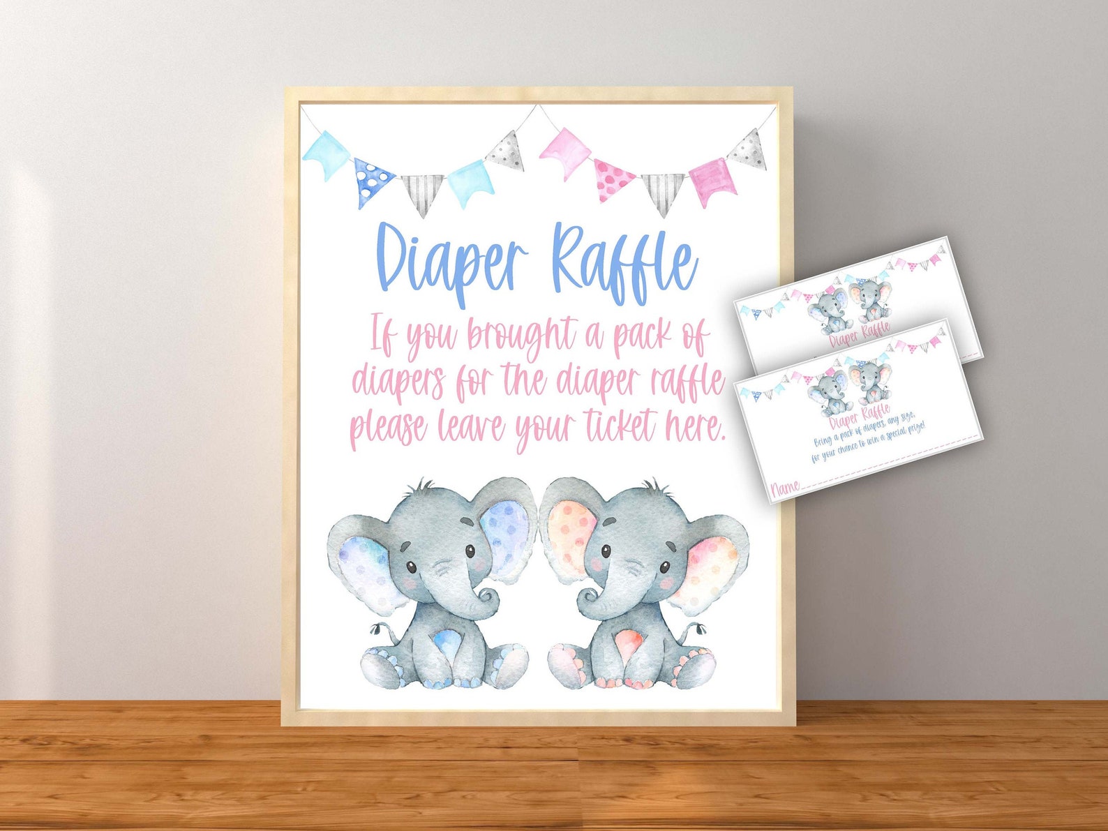 Diaper Raffle Game, Diaper Raffle Baby Shower Game, Twin Elephant Game ...