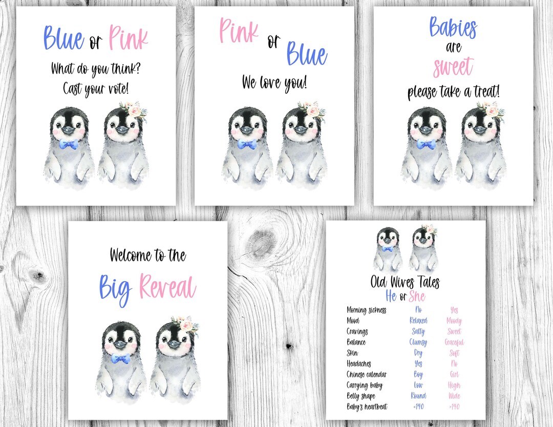 Penguin Gender Reveal Party Decorations, Penguins Gender Reveal Bundle ...