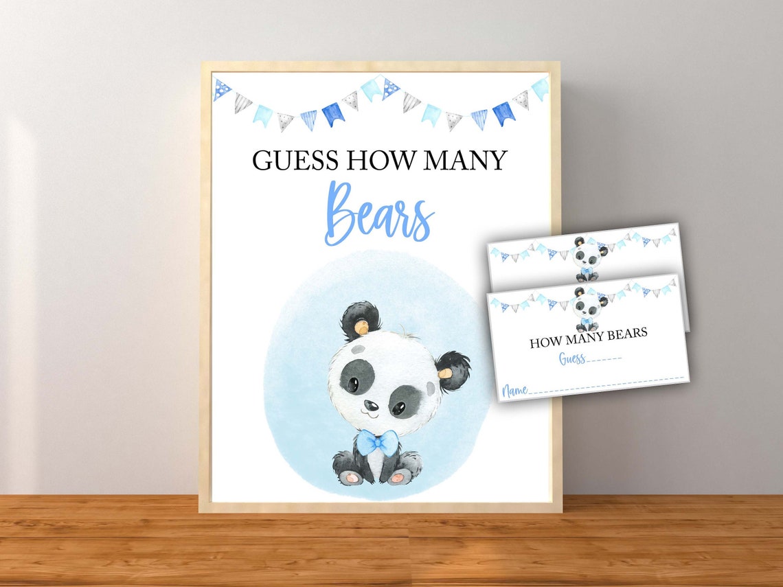 Panda Guess How Many Bears Panda Bear Baby Shower Game Blue - Etsy
